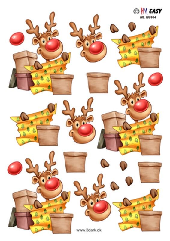 3D klippeark - Jul, Rensdyr pakker gaver ind - 3D ark - Jul - Fru Hjort ApS