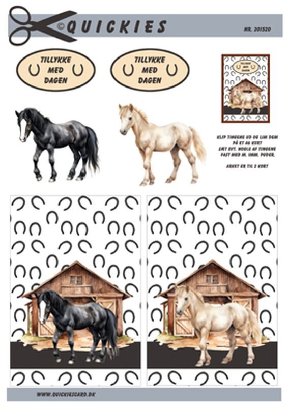 3D klippeark - Heste, sort og hvid foran stald - 3D ark - Heste - Fru ...
